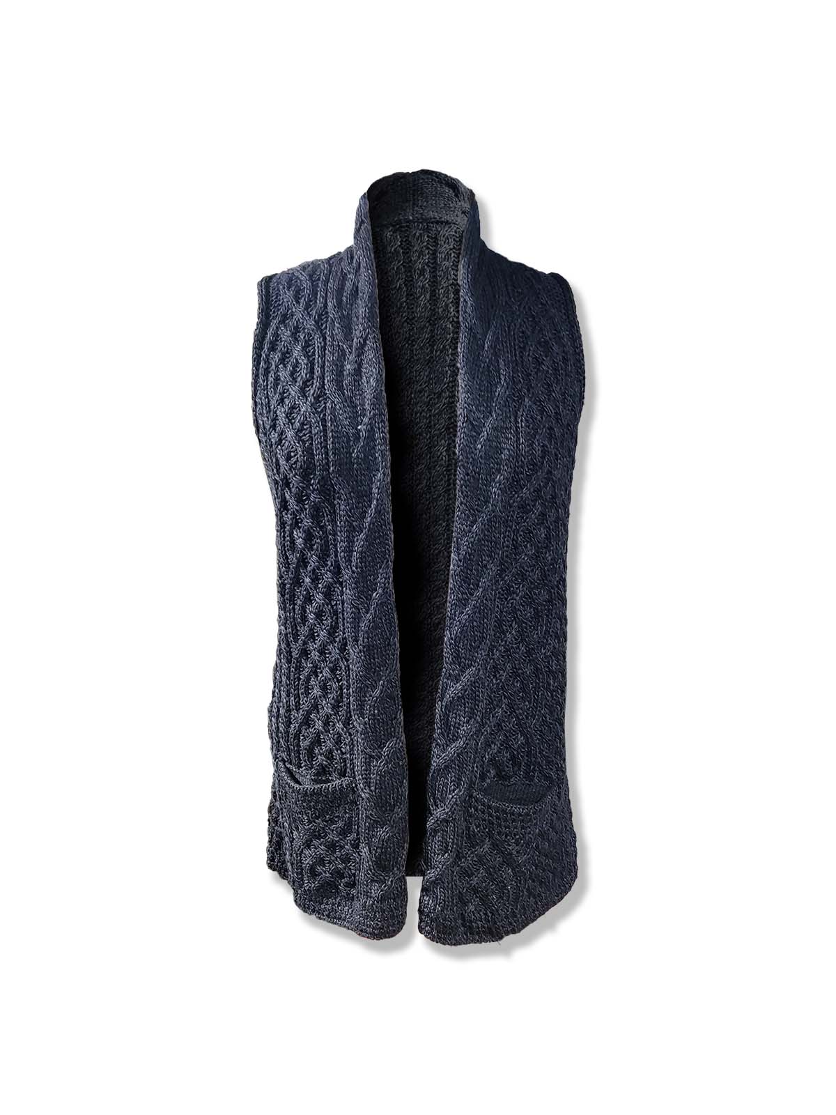 Aran Trellis Sleeveless Merino Cardigan — The Temple Bar Pub